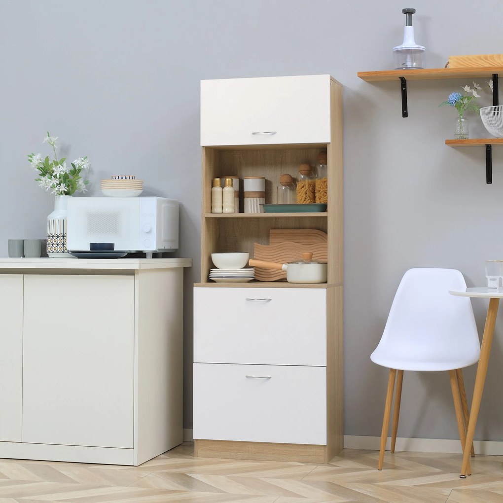 HOMCOM Kuchyňská Buffet Skříň s Více Úložným Prostorem 2 Zásuvky 1 Skříň + Velký Stůl 60 x 38 x 168 cm Bílá MDF | Aosom
