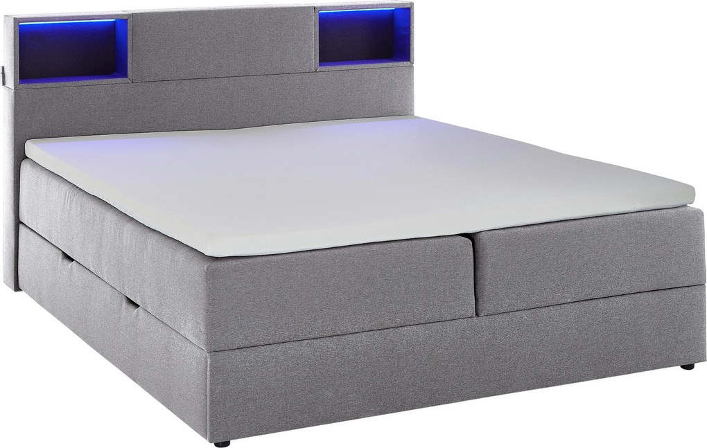 XXXLutz POSTEL BOXSPRING, 160/200 cm, světle šedá Xora - Postele s úložným prostorem - 000101026403