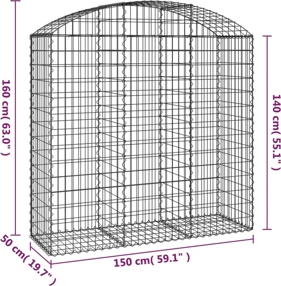 Klenutý gabionový koš 150 x 50 x 140/160 cm pozinkované železo 153457