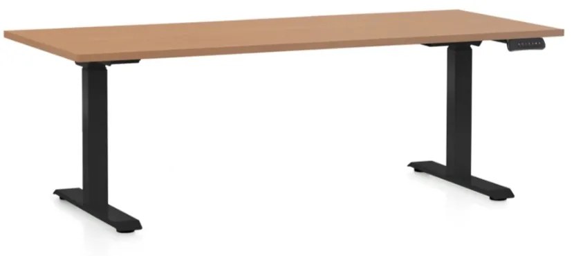 Výškově nastavitelný stůl OfficeTech D, 180 x 80 cm, černá podnož, buk