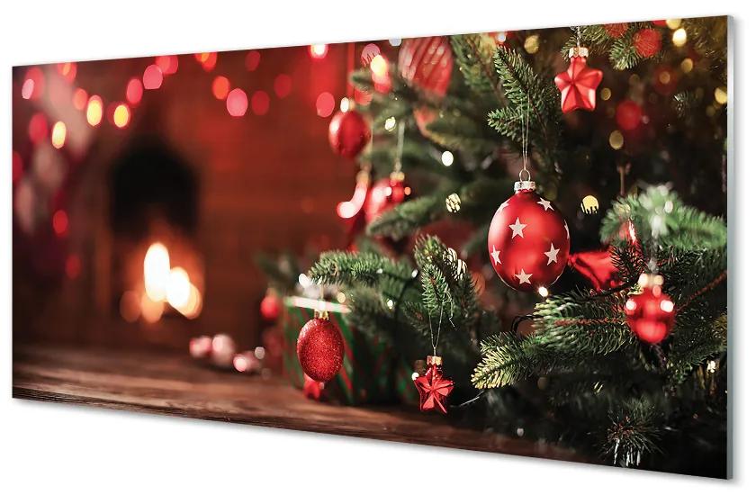 akrylový obraz Vánoční strom ozdoby světla dárky 120x60 cm