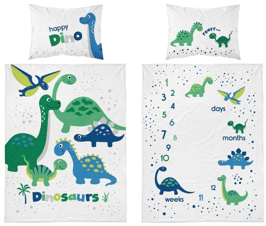 DETEXPOL Bambusové povlečení do postýlky Dinosaurus blue 50/50 Bavlna, Bambus, 100/135, 40/60 cm