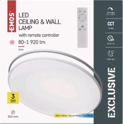 LED svítidlo EMOS EXCLUSIVE CCT 3000-6000K s dálkovým ovladačem ZM5165