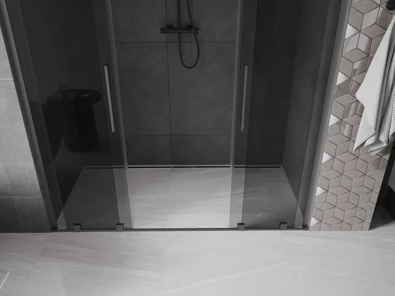 Mexen Velar L Duo, posuvné sprchové dveře do otvoru 180 cm, 8mm šedé sklo, broušený grafit, 871-180-003-42-95