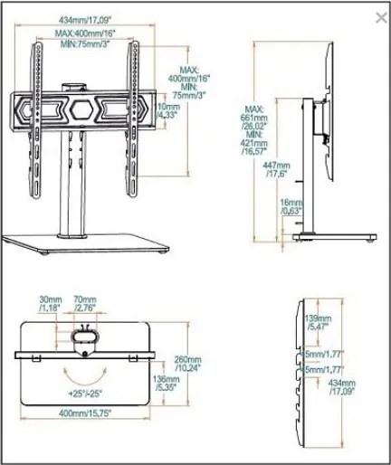 Univerzální stojan TV 32"-55" Cabletech UCH0022-S, nosnost 40kg