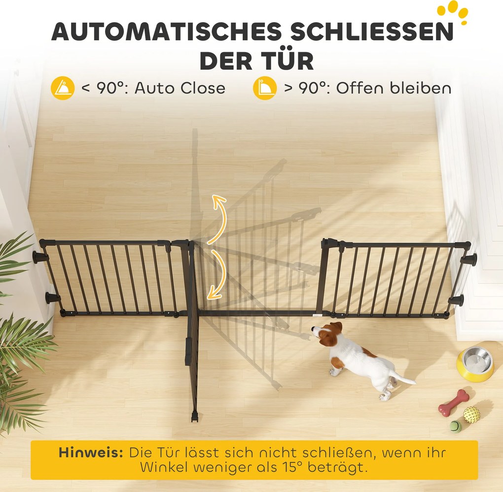 PawHut zábrana pro psy s automatickými dvířky Nastavitelná, skládací, 3 panely, 202,5x76cm