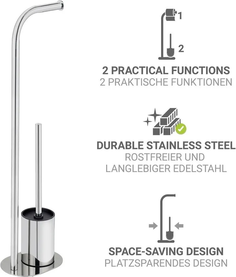 Stojan na toaletní papír se štětkou z nerezové oceli v leskle stříbrné barvě Levante – Wenko