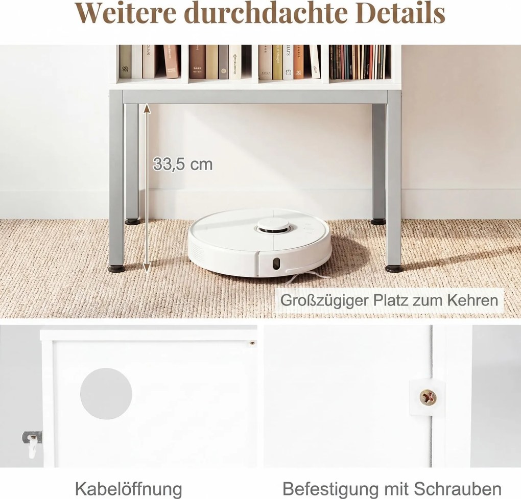 Costway Stolek na gramofon s nabíjecí stanicí a přihrádkami, bílý