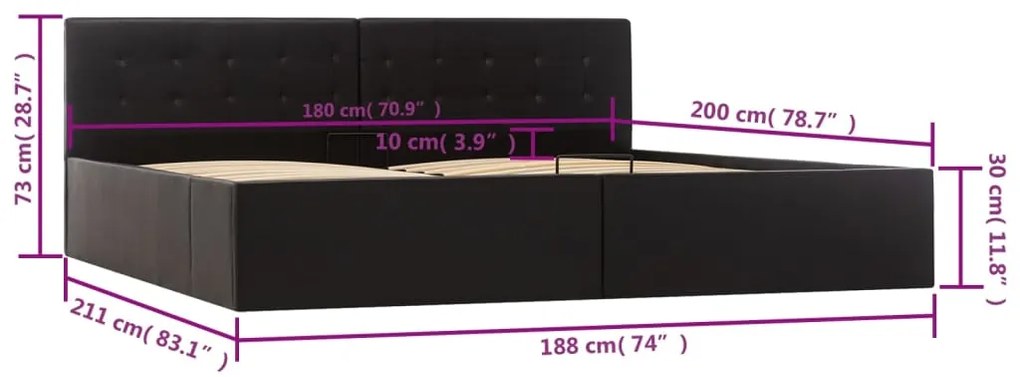 vidaXL Marketos Rám postele zvedací úložný prostor černý umělá kůže 180x200 cm