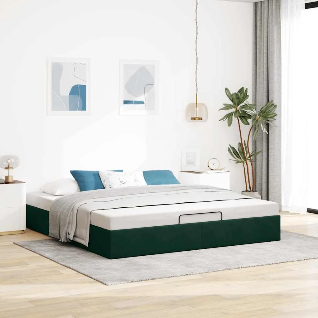 Osmanský rám postele bez matrací tmavě zelená 160x200 cm samet 3310976
