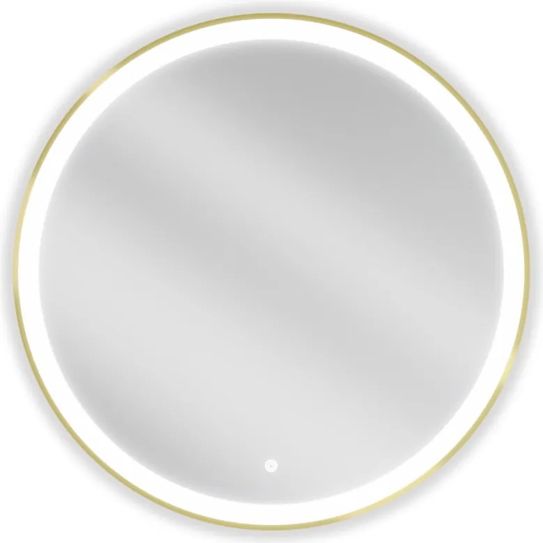 Mexen Esso, kulaté LED podsvícené koupelnové zrcadlo 80 cm, 6000K, topná podložka proti zamlžování, zlatý rám, 9825-080-080-611-50