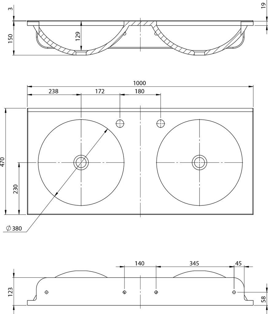 Sapho Sapho, JUNO umyvadlo 100x47cm, litý mramor, bílá, JU100