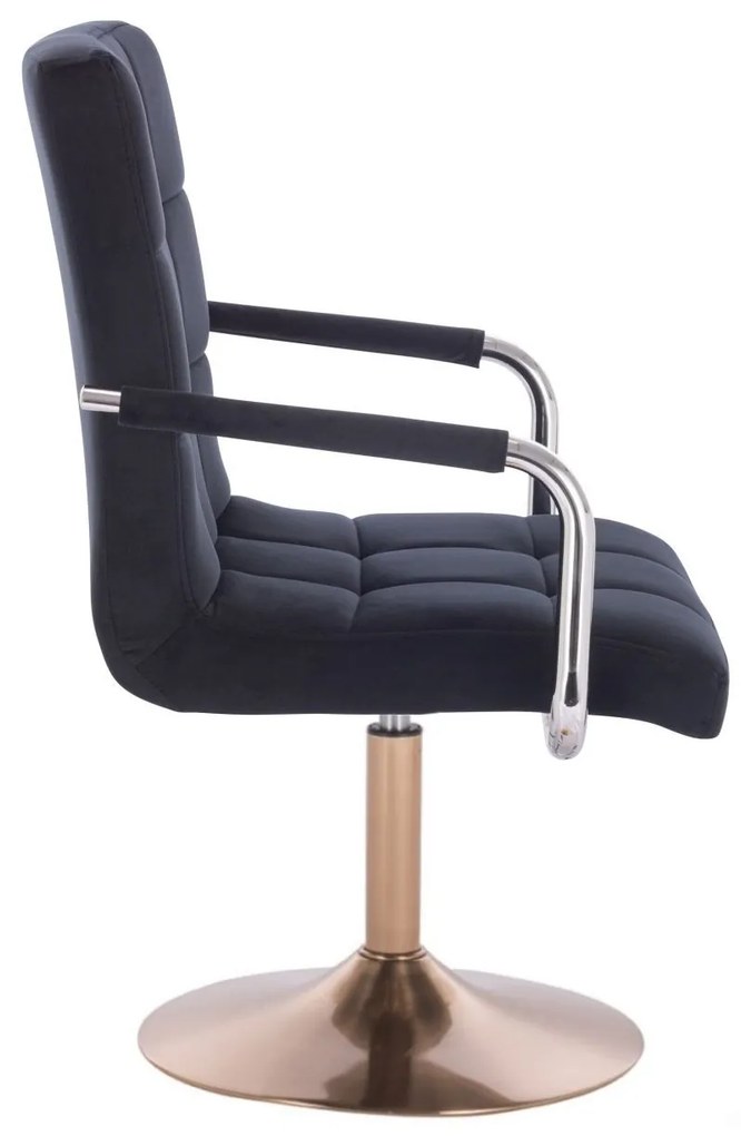 LuxuryForm DESIGN Otočná židle VERONA VELUR na zlatém talíři - černá