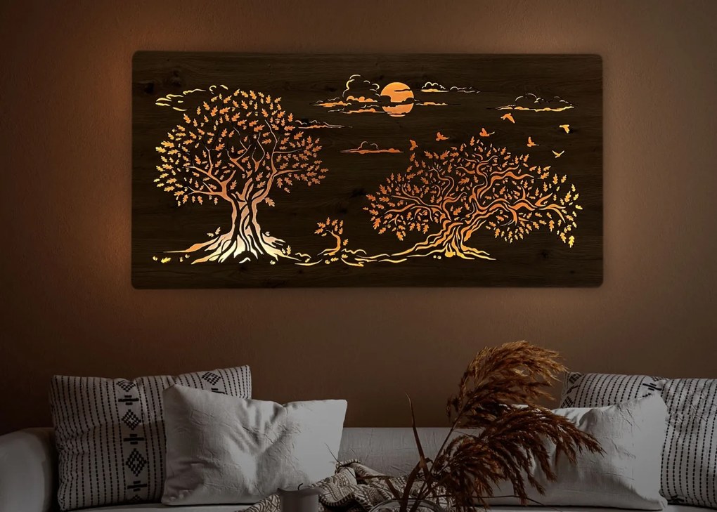 Li-Go "Tři duby" světelný obraz 230V 120x60 cm provedení povrchu: bříza