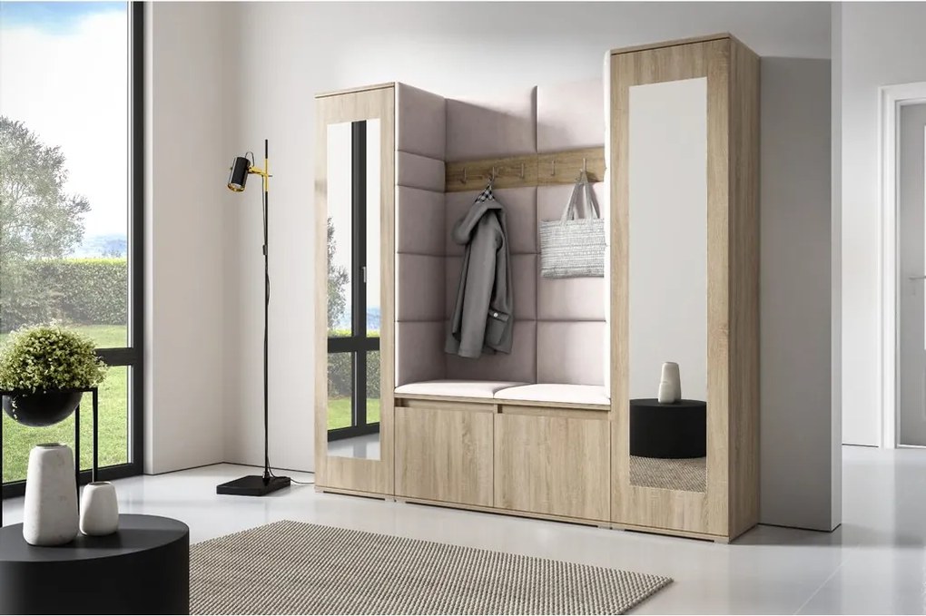 Eka Předsíňová stěna s čalouněnými panely Trinity 31 - Sonoma / Krémová bílá 2301