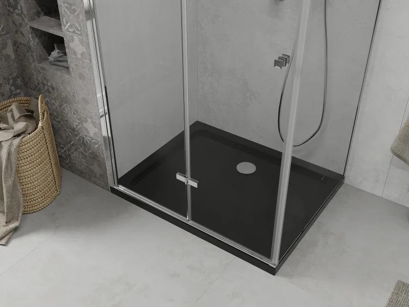 Mexen Lima, sprchový kout se skládacími dveřmi 80 (dveře) x 120 (stěna) cm, 6mm čiré sklo, chromový profil + slim sprchová vanička černá + chromový sifon, 856-080-120-01-00-4070