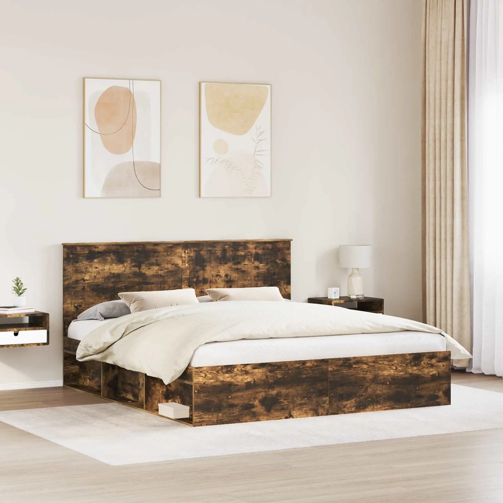 Rám postele Kouřový dub 180 x 200 cm Masivní borové dřevo 3410978