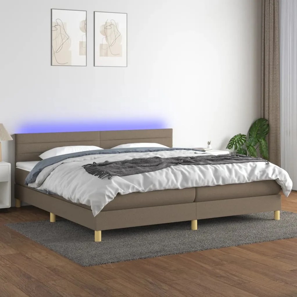 Box spring postel s matrací a LED taupe 200x200 cm textil