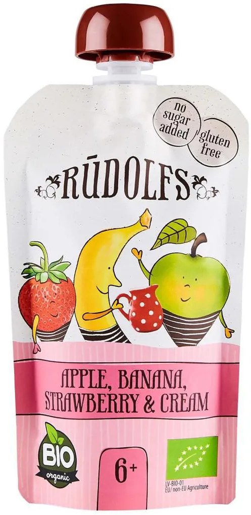 Rudolfs BIO kapsička Jablko, banán, jahoda se smetanou 110 g
