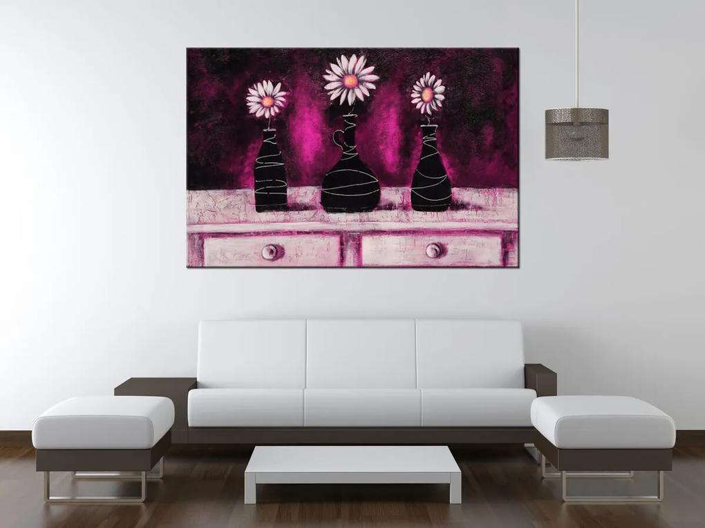 Gario Ručně malovaný obraz Kopretinové růžové trio Rozměry: 120 x 80 cm
