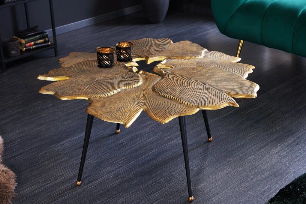 Konferenční stolek Ginkgo Leafs 95cm zlato černá