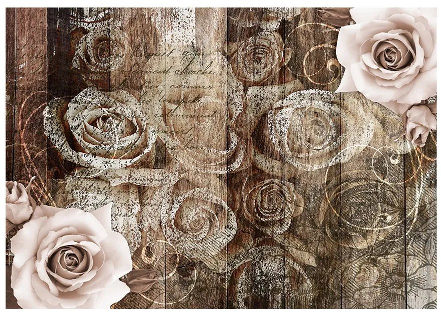 Fototapeta - Old Wood & Roses