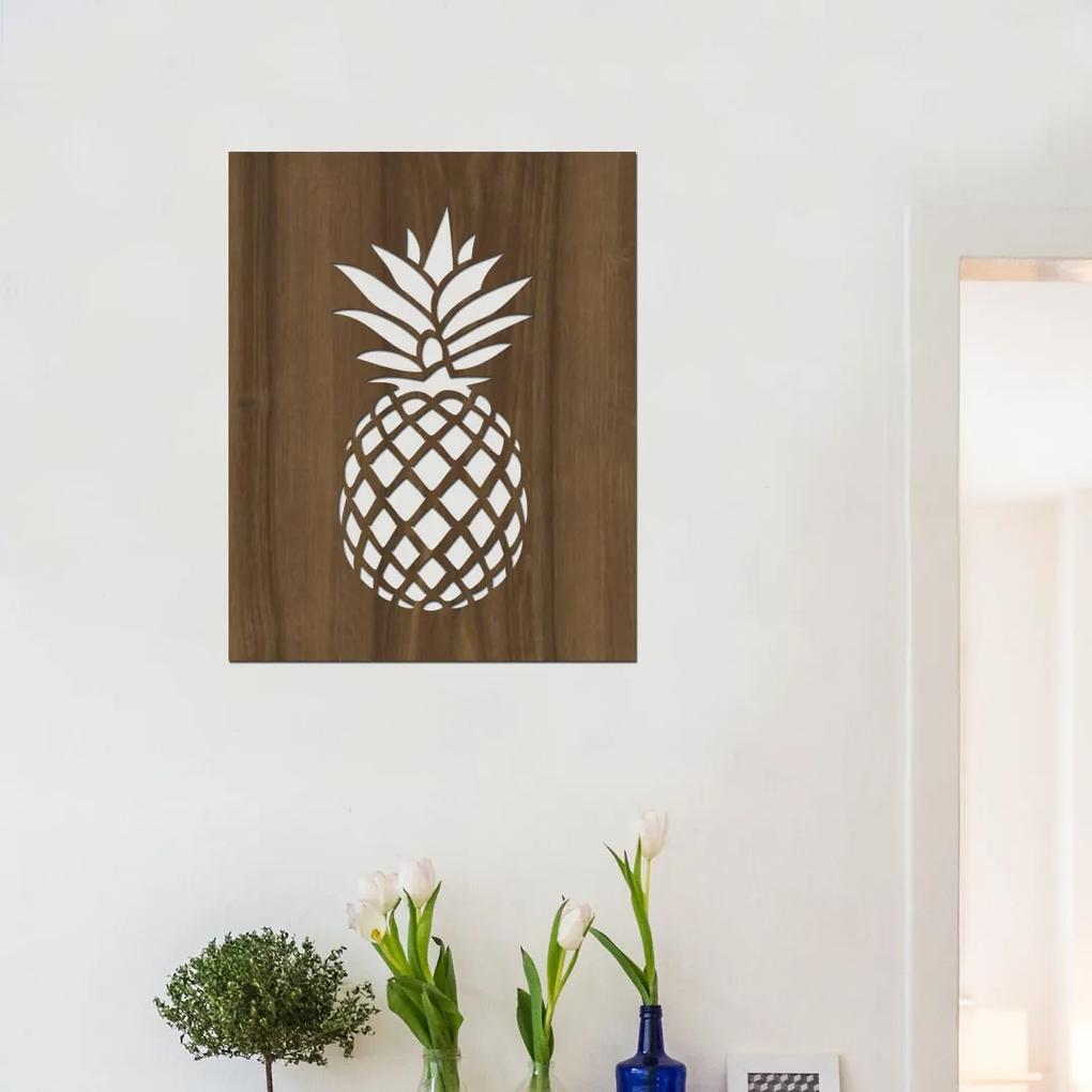 dřevo života Dřevěná dekorace na zeď ANANAS Rozměry (cm): 60x75, Barevný vzor: Bílá