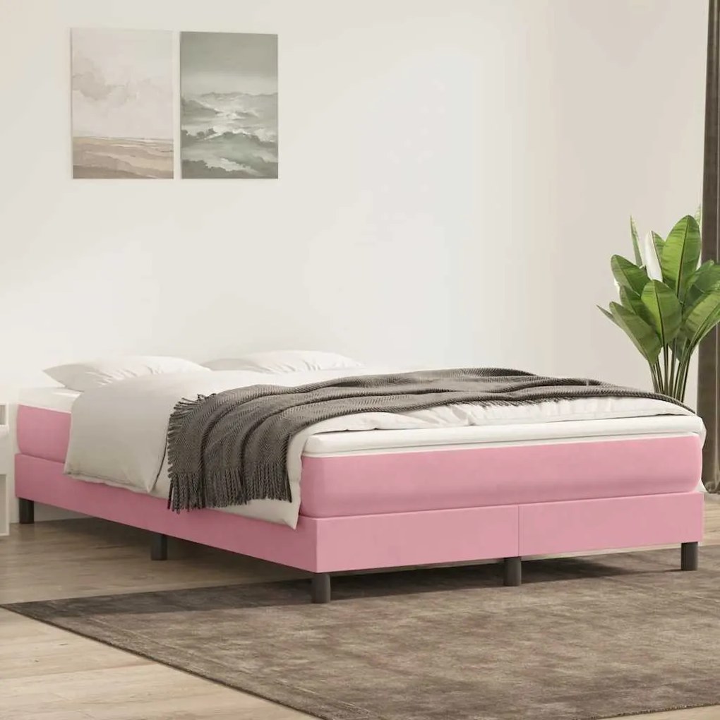 Postel Box Spring bez matrace růžová 140x220 cm samet 3315878