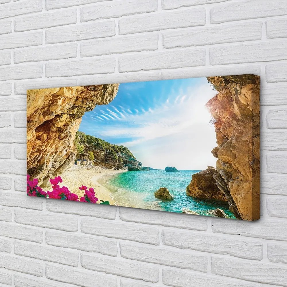 Obrazy na plátně Řecko pobřeží útesy květiny 120x60 cm
