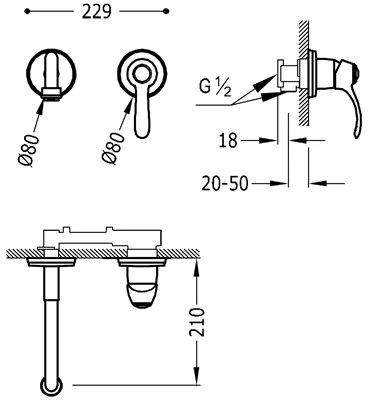 Tres Clasic páková umyvadlová retro baterie nástěnná, matná mosaz, 24220001LM
