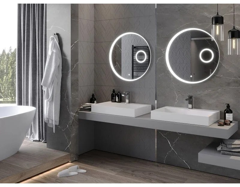 Mexen Ella, LED koupelnové zrcadlo s podsvícením a kosmetickým zrcátkem 70x70 cm, 6000K, ochrana proti zamlžování, 9811-070-070-611-00