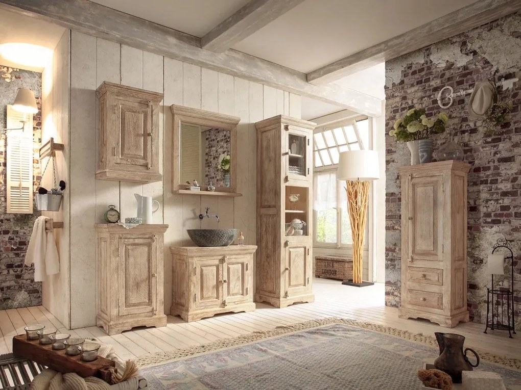 furniture-nabytek.cz - Masivní koupelnová spodní skříňka Patinor z mangového dřeva, lakovaná, přírodní barva – 48×33×80 cm