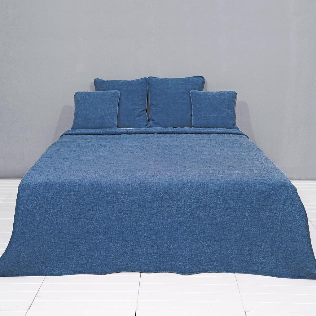 Modrý vintage přehoz na jednolůžkové postele Quilt 181 - 150*150 cm Clayre & Eef