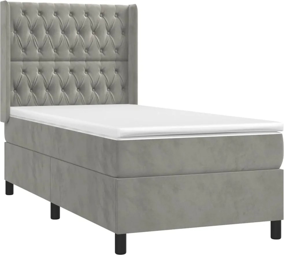 Box spring postel s matrací a LED světle šedá 80 x 200 cm samet 3139709