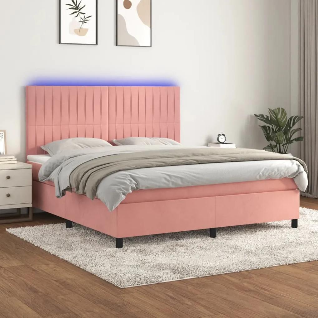 Box spring postel s matrací a LED růžová 180x200 cm samet,  3136262