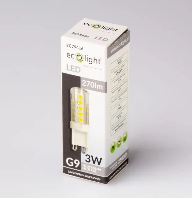 ECOLIGHT LED žárovka - G9 - 3W - studená bílá