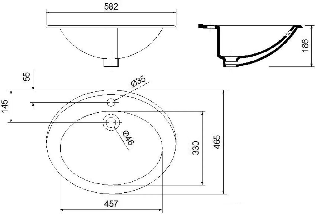 Sapho, TROPICO Keramické umyvadlo 58x46 cm, zápustné, TP230