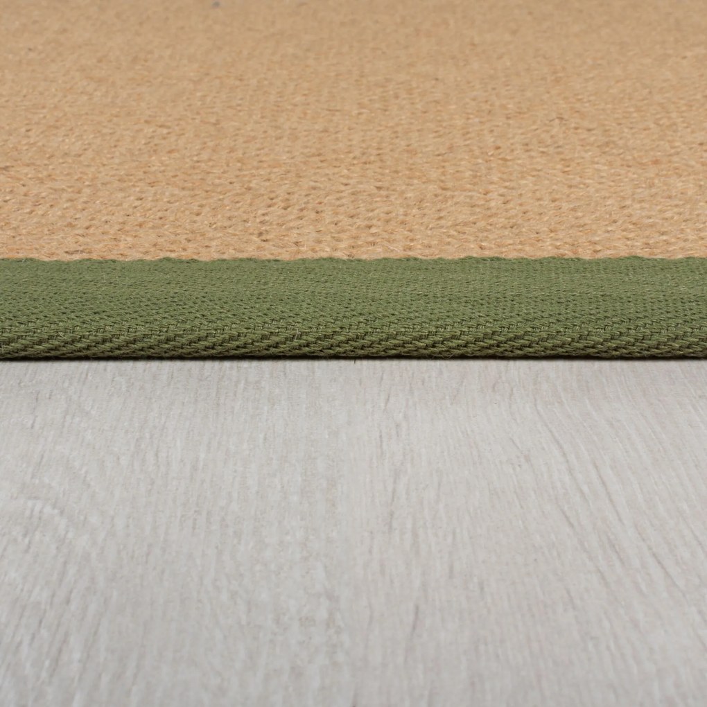 Flair Rugs, Běhoun Herringbone Border Kira Green, 60x230, béžová, chodba / předsíň