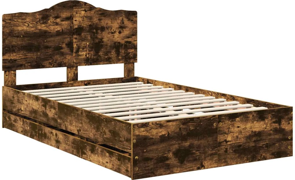 Rám postele se zásuvkou Uzený Dub 135 x 190 cm Inženýrské dřevo 3413426
