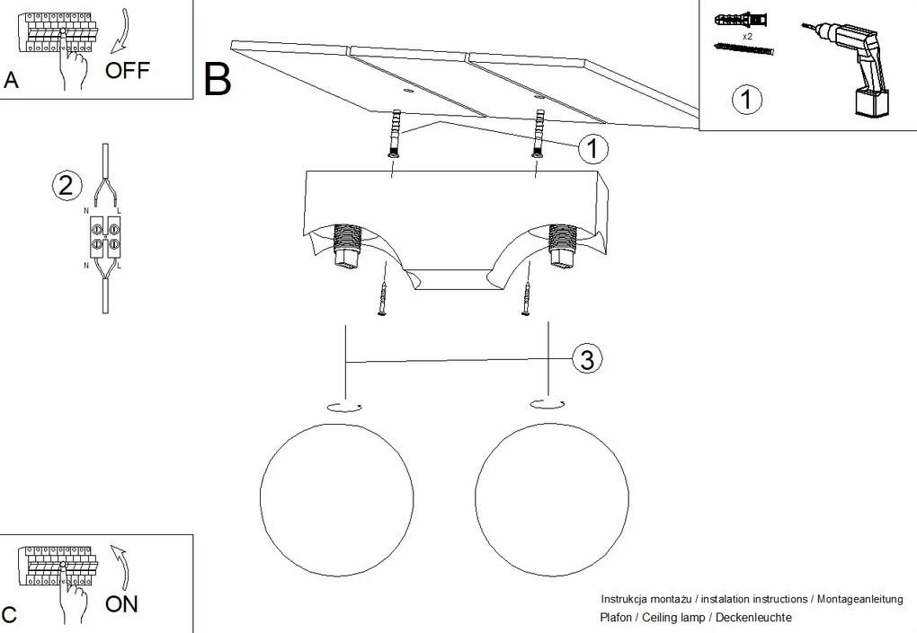 Stropní svítidlo Bulbo, 2x bílé skleněné stínítko, dřevo