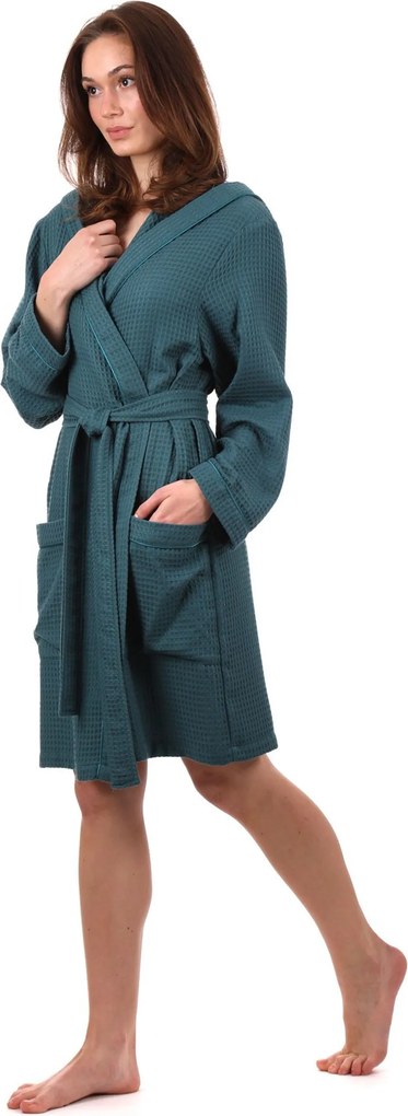 Dámský vaflový župan s kapucí Saimaa béžová - 3XL