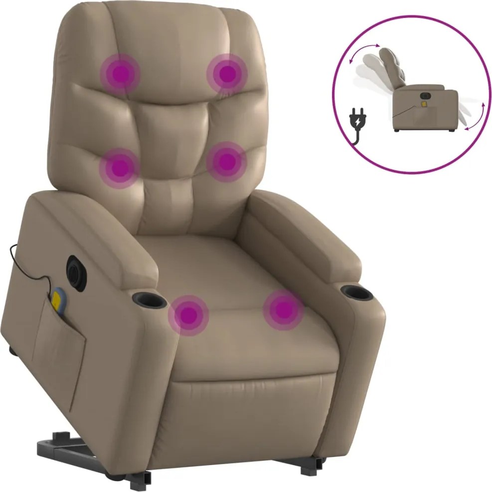 Elektrické zvedací masážní polohovací křeslo cappuccino koženka 3204685