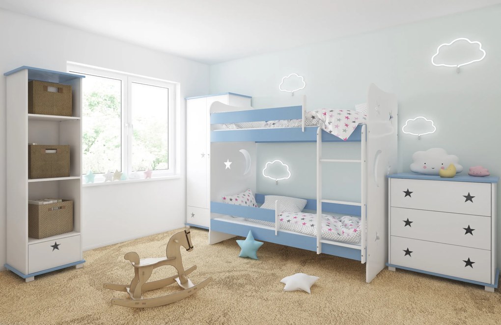 BabyBeds Dětská patrová postel STARS II 180x80 Barevné provedení: Modrá, Úložný prostor: Ano, s úložným prostorem