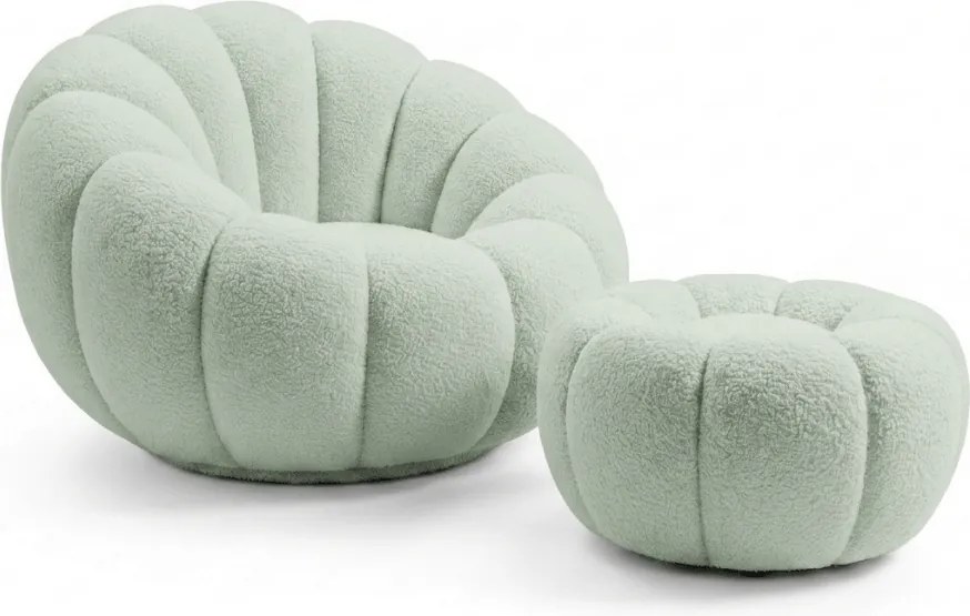 Designové křeslo BLOOM s taburetem, světle zelená