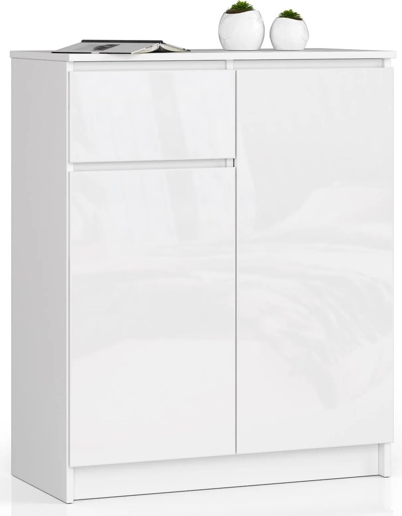 Komoda K80 2D1SZ bílá/bílý lesk