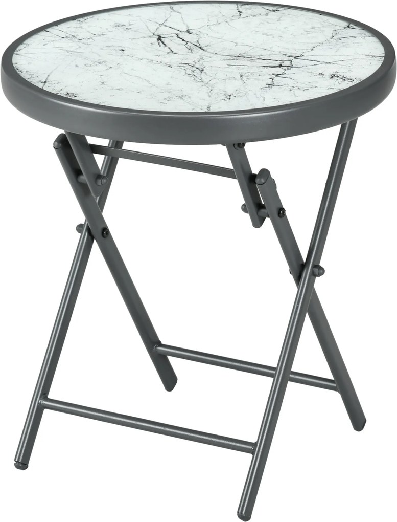Klappbarer Beistelltisch, Outdoor-Klapptisch, mit Tischplatte aus gehärtetem Glas, für Terrasse, 45 x 45 x 50 cm, Weiß