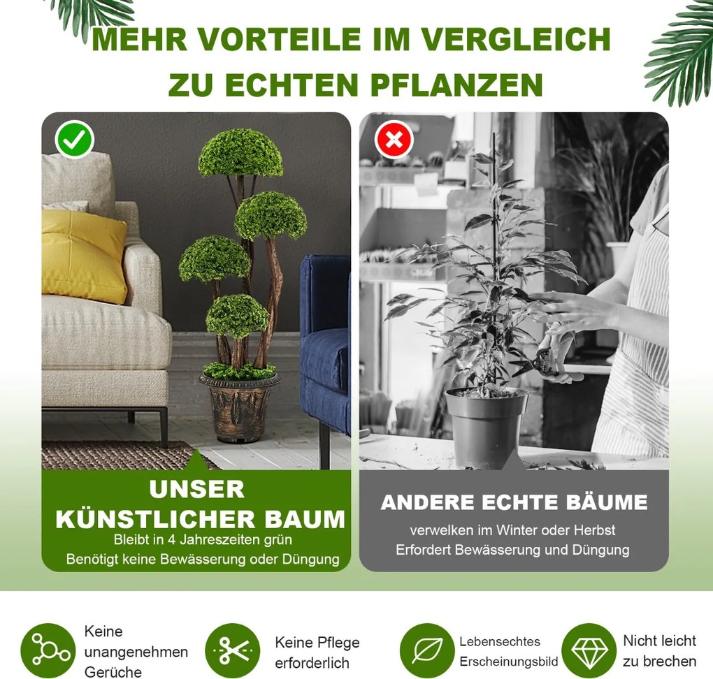 Costway Artificial Topiary Tree z cedrového dřeva dekorativní umělý strom 90 cm