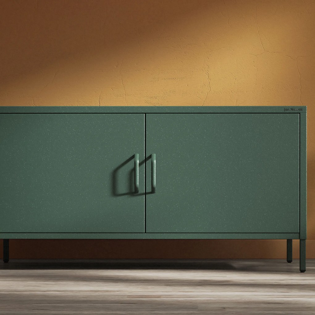 TV skříňka kovová na nožičkách lahvově zelená, 1150x595x400 mm: ROSA Modern