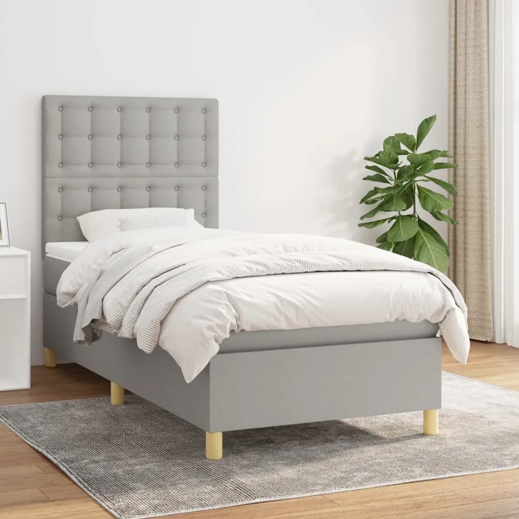 Box spring postel s matrací světle šedá 90x190 cm textil 3142617