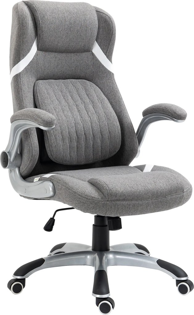 Vinsetto Ergonomická kancelářská židle s skládacími opěrkami a opěrkou hlavy, otočná pracovní židle s bederní oporou, výškově nastavitelná a s funkcí